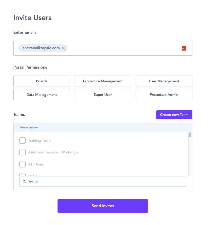Teams and User Access – Zaptic